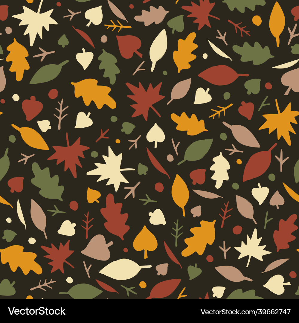 Lovely autumn leaves seamless pattern on dark Vector Image