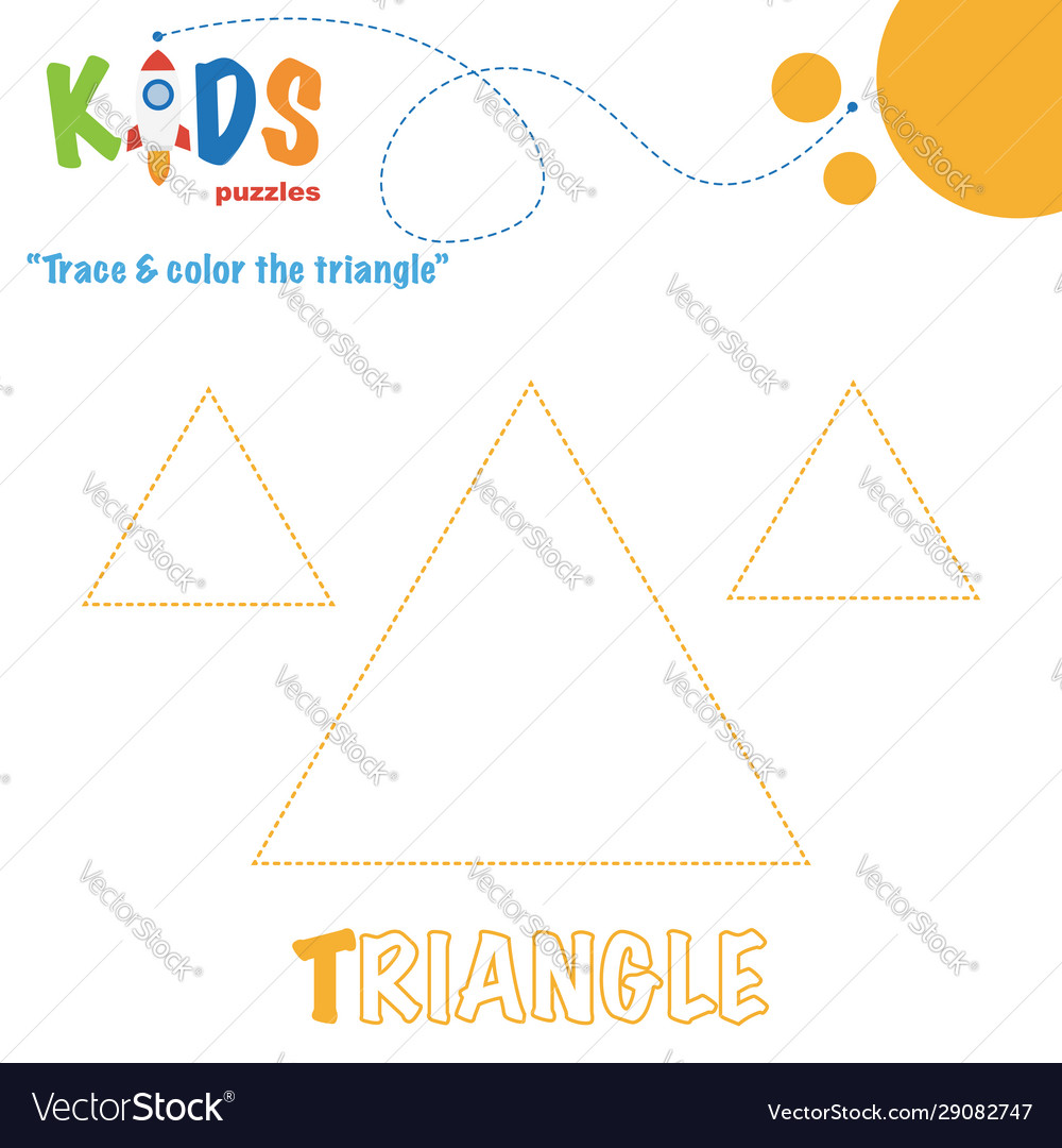 Trace color shape preschool worksheet Royalty Free Vector