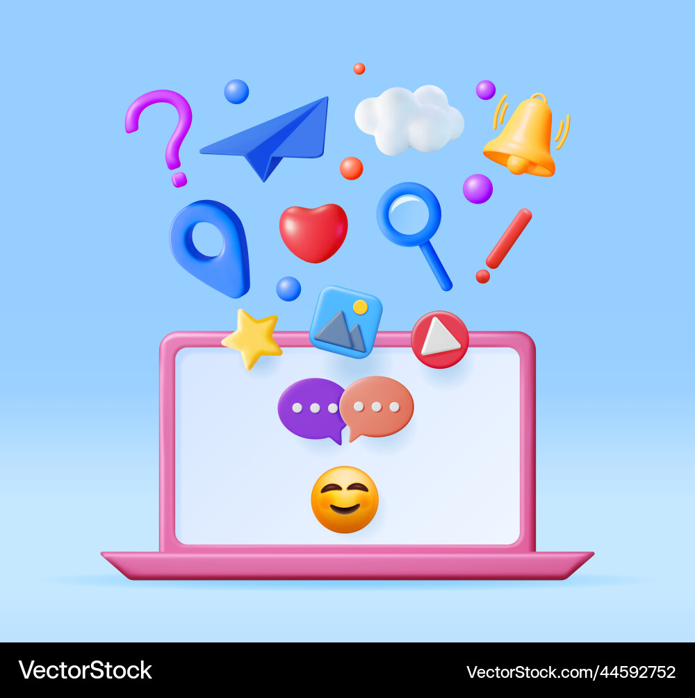 3d social media concept isolated Royalty Free Vector Image