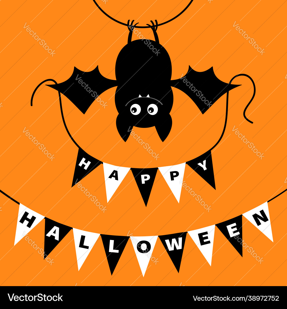 Hanging bat holding bunting flag garland happy Vector Image