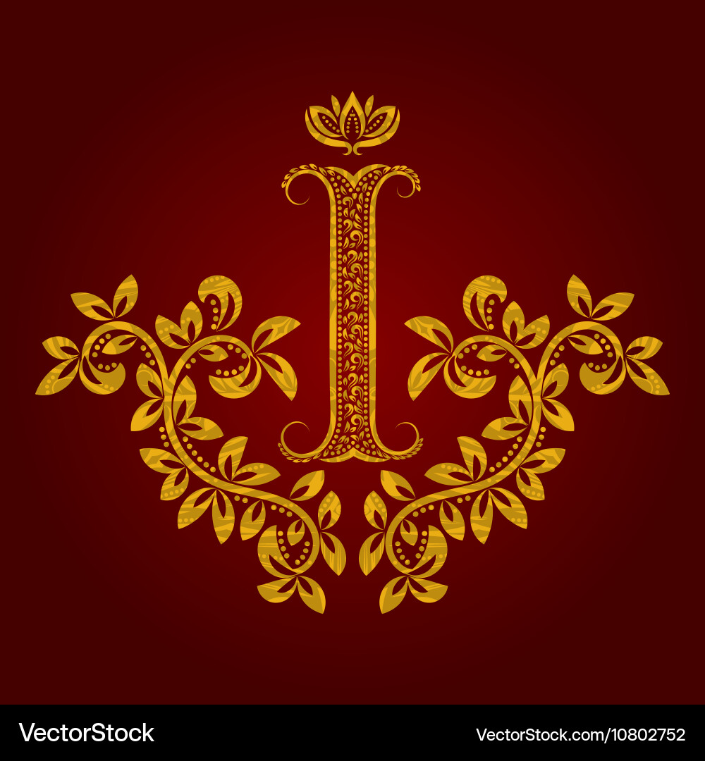 Patterned golden letter i monogram in vintage Vector Image