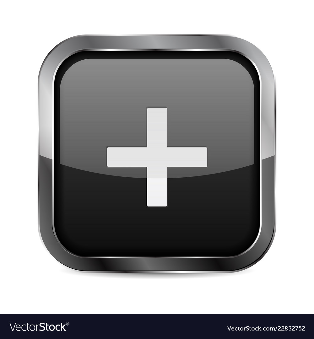 Plus button black glass 3d icon with metal frame Vector Image Plus button black glass 3d icon with metal frame Vector Image