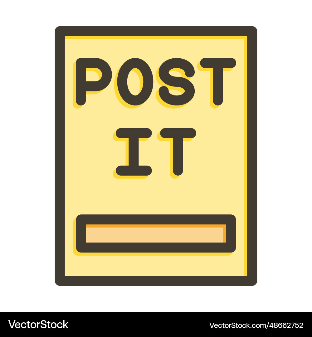 Post it thick line filled colors icon for Vector Image
