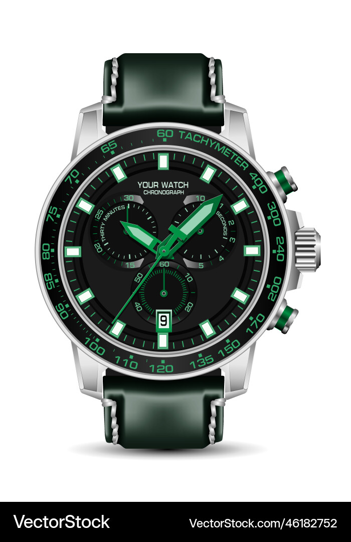 Realistic silver black watch chronograph grey Vector Image