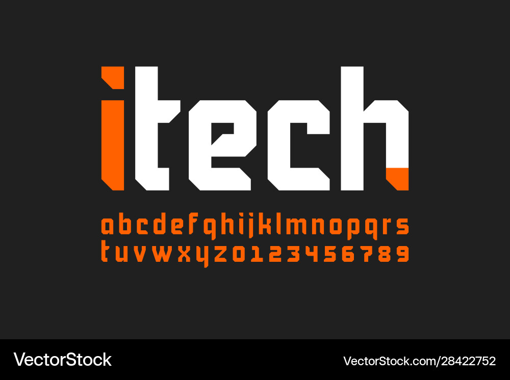 Techno style font alphabet letters and numbers Vector Image