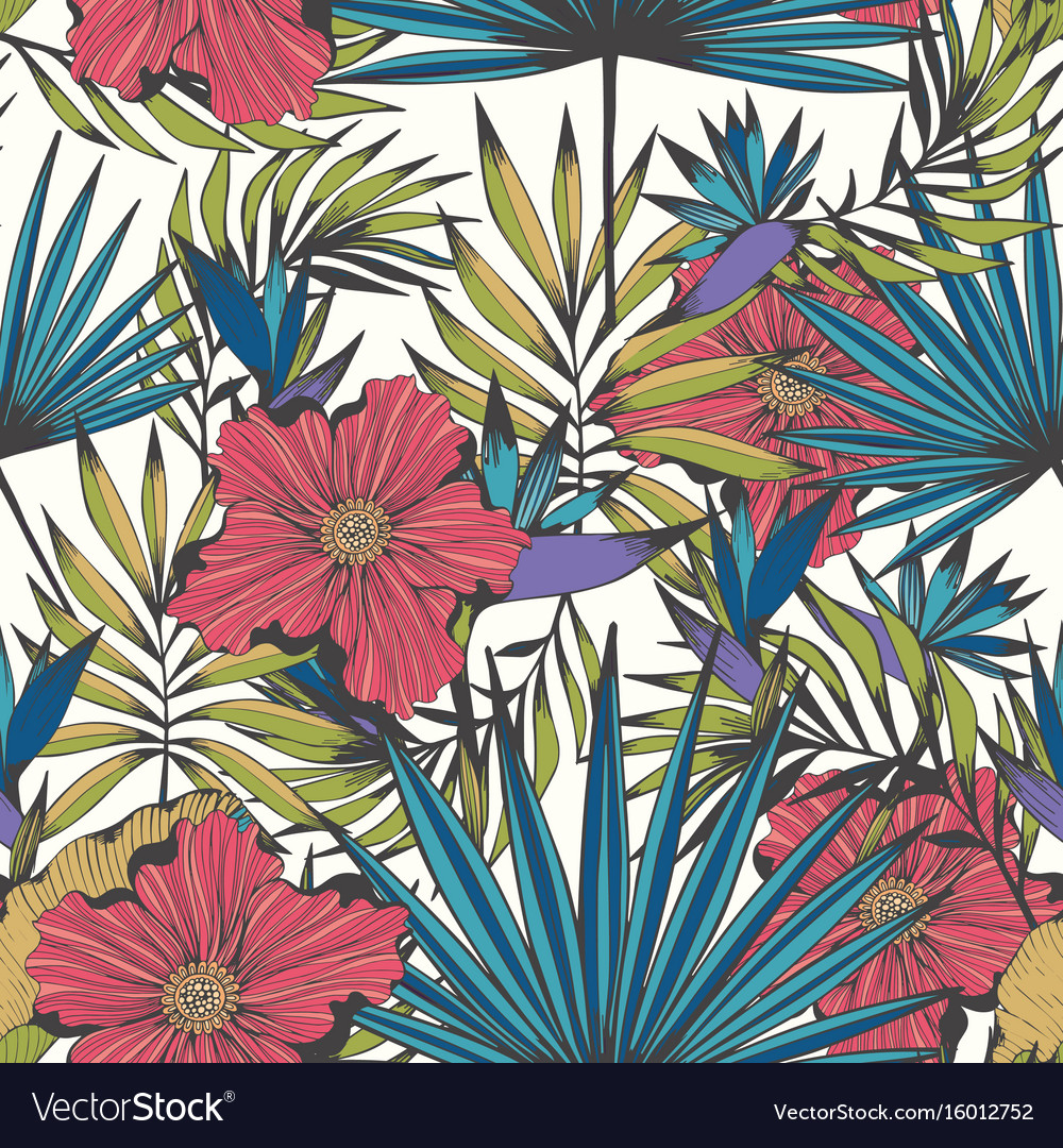 Tropics Seamless Hand Drawn Pattern For Design Vector Image