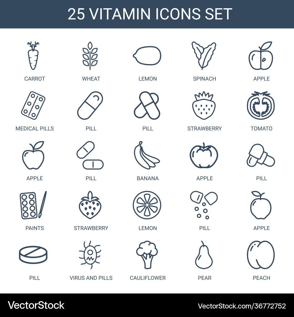 Vitamin icons Royalty Free Vector Image - VectorStock
