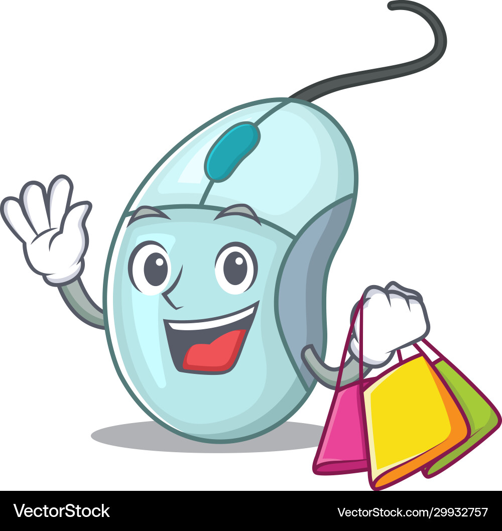 A happy rich computer mouse waving and holding Vector Image