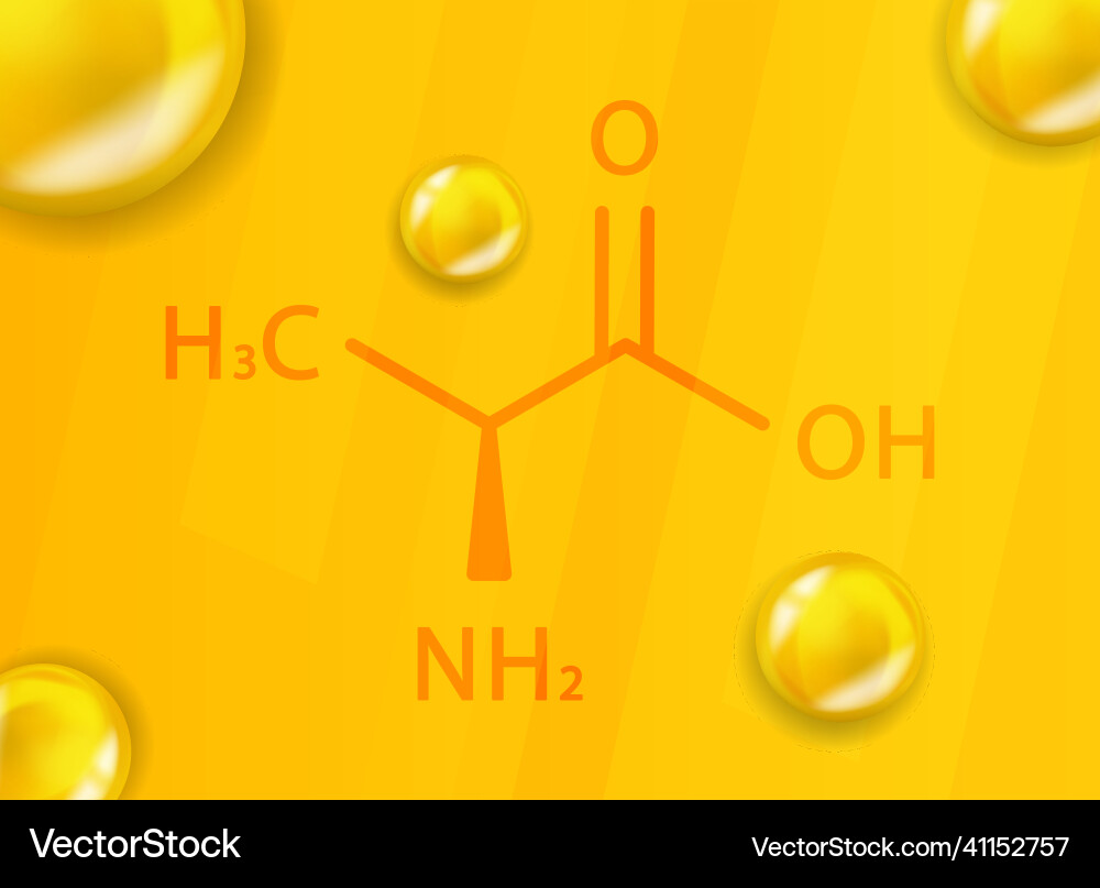 Alanine chemical formula 3d realistic Royalty Free Vector