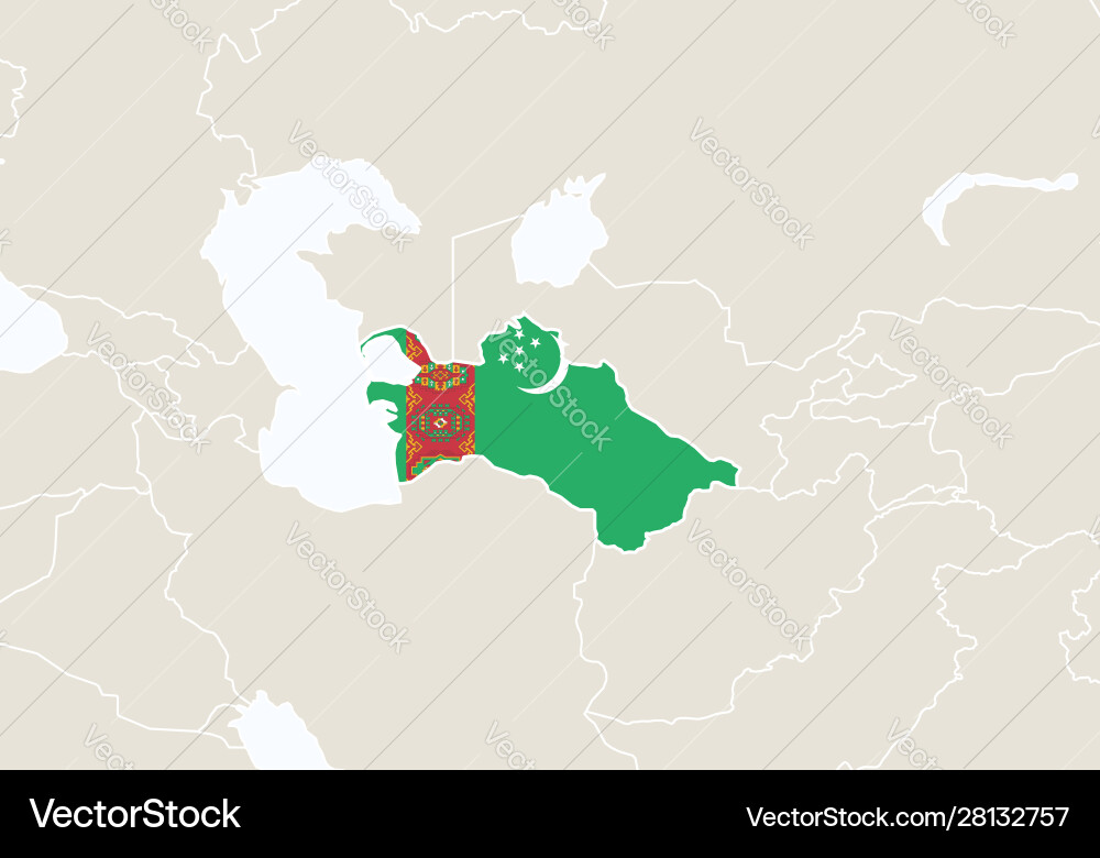 Asia with highlighted turkmenistan map Royalty Free Vector