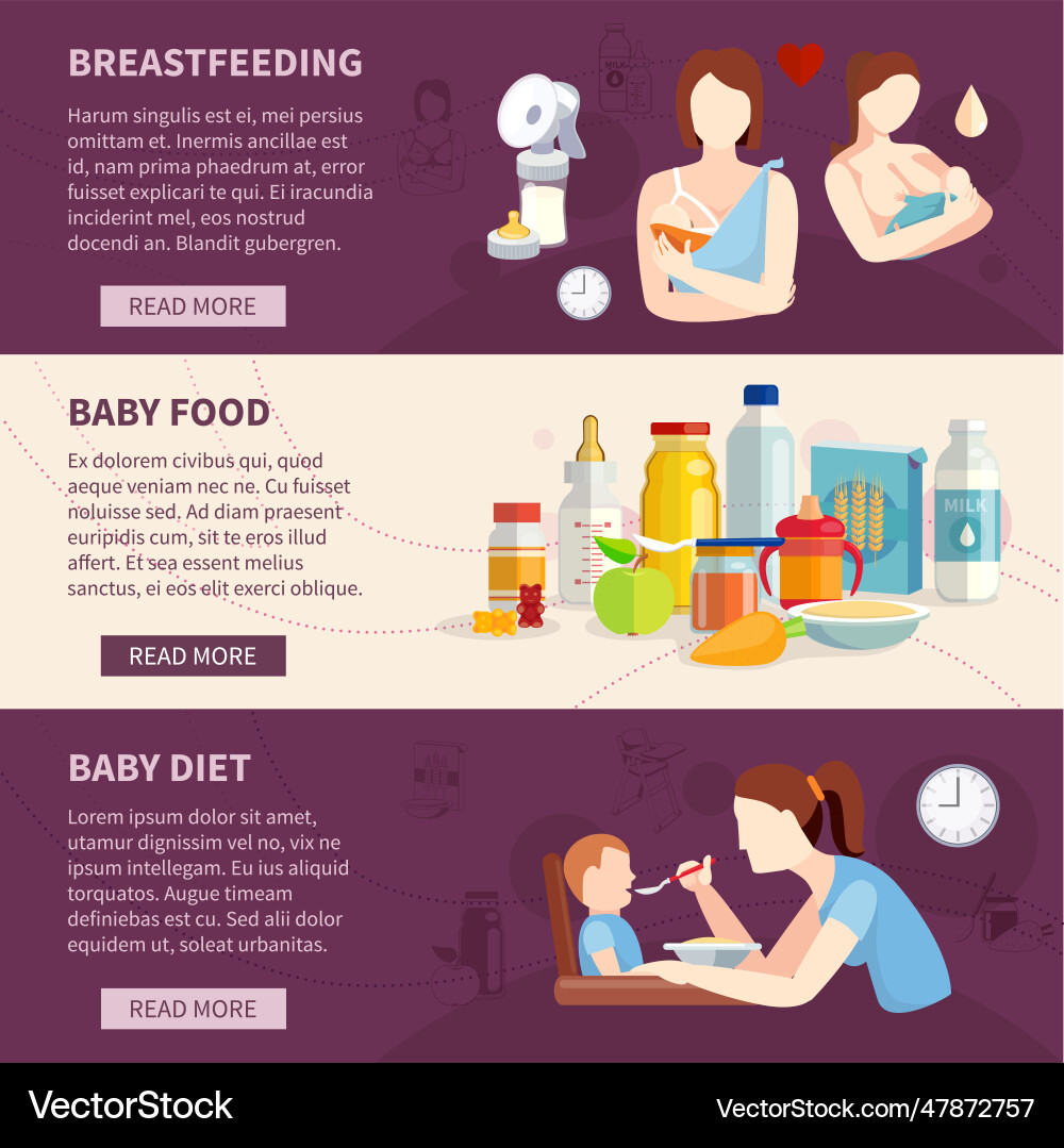 Baby feeding horizontal banners set feeding Vector Image