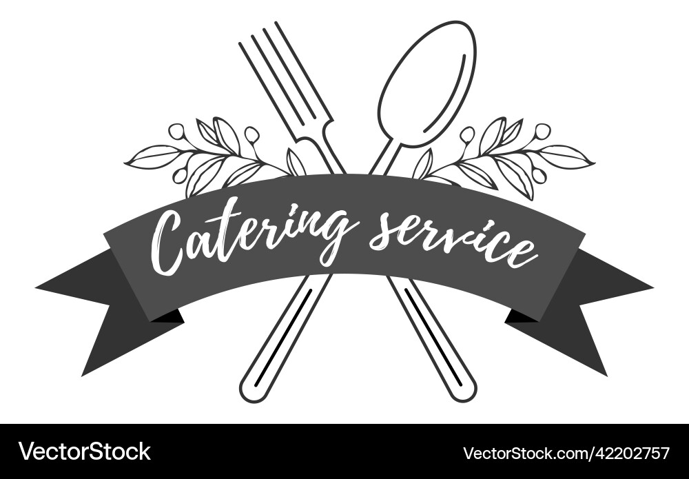 Catering service writing with fork and knife Vector Image