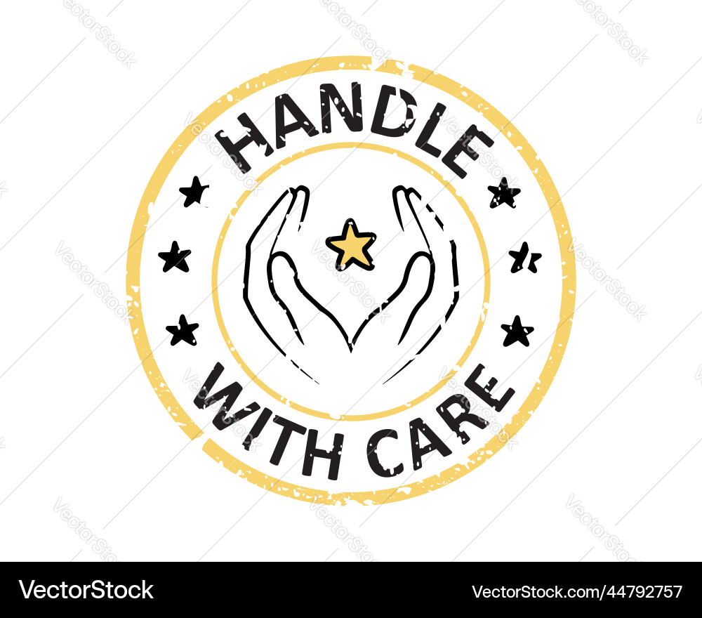 Handle with care grunge rubber stamp design Vector Image