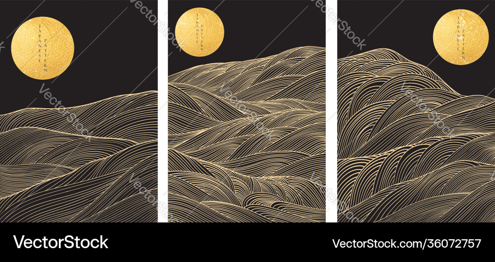 Japanese background with gold texture in circle Vector Image