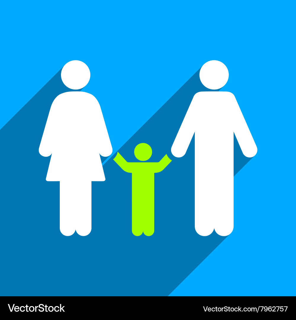 Parents and child flat square icon with long Vector Image