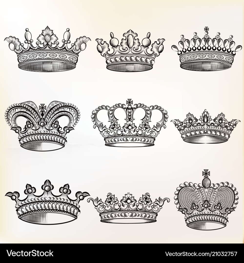 Set hand drawn detailed crowns for design Vector Image