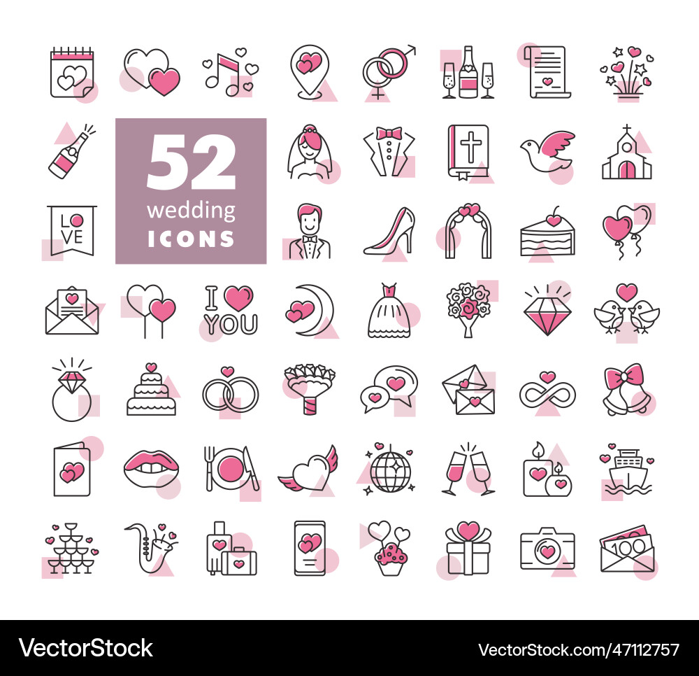 Wedding marriage bridal isolated icon set Vector Image