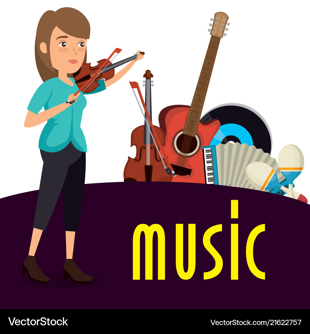 Woman playing fiddle character Royalty Free Vector Image
