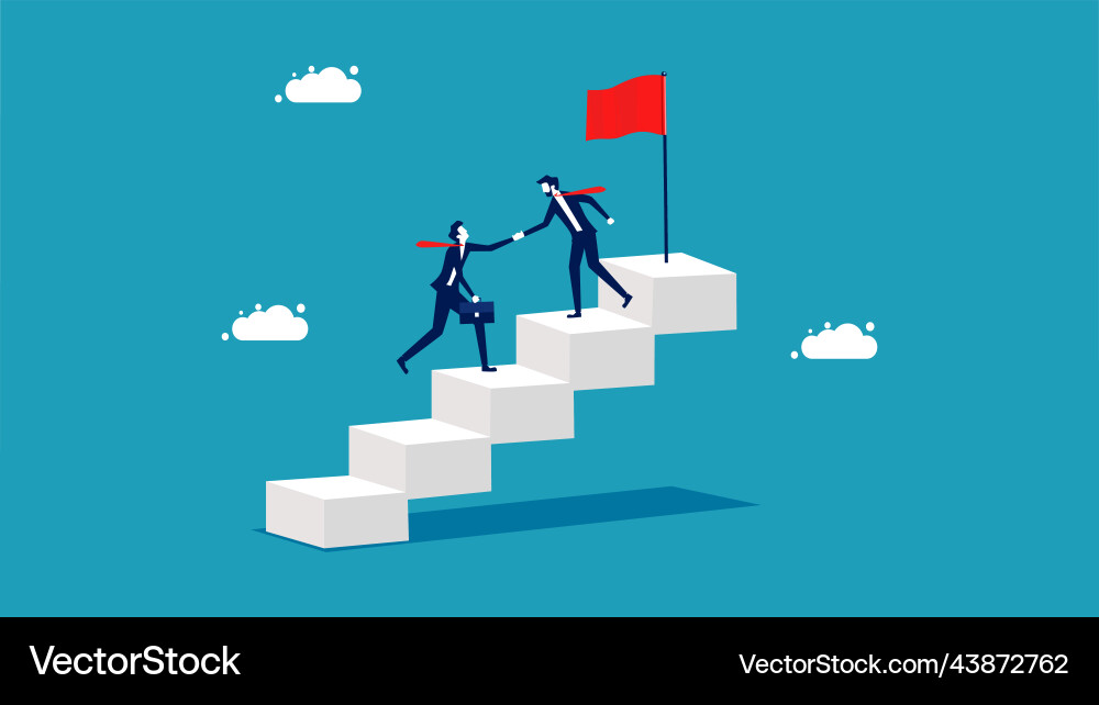 Businessman help employees climb stairs help Vector Image