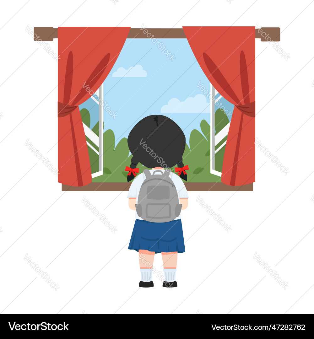 Cute student girl standing back view the window Vector Image