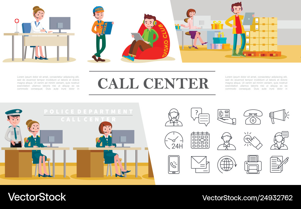 Flat call center colorful concept Royalty Free Vector Image