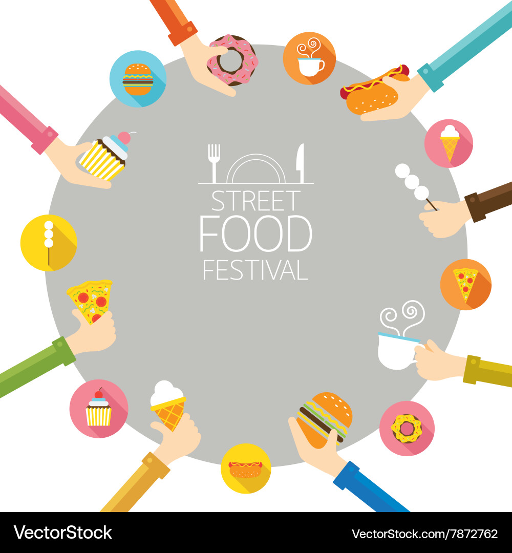 Hands Holding Food with Icons Frame Royalty Free Vector