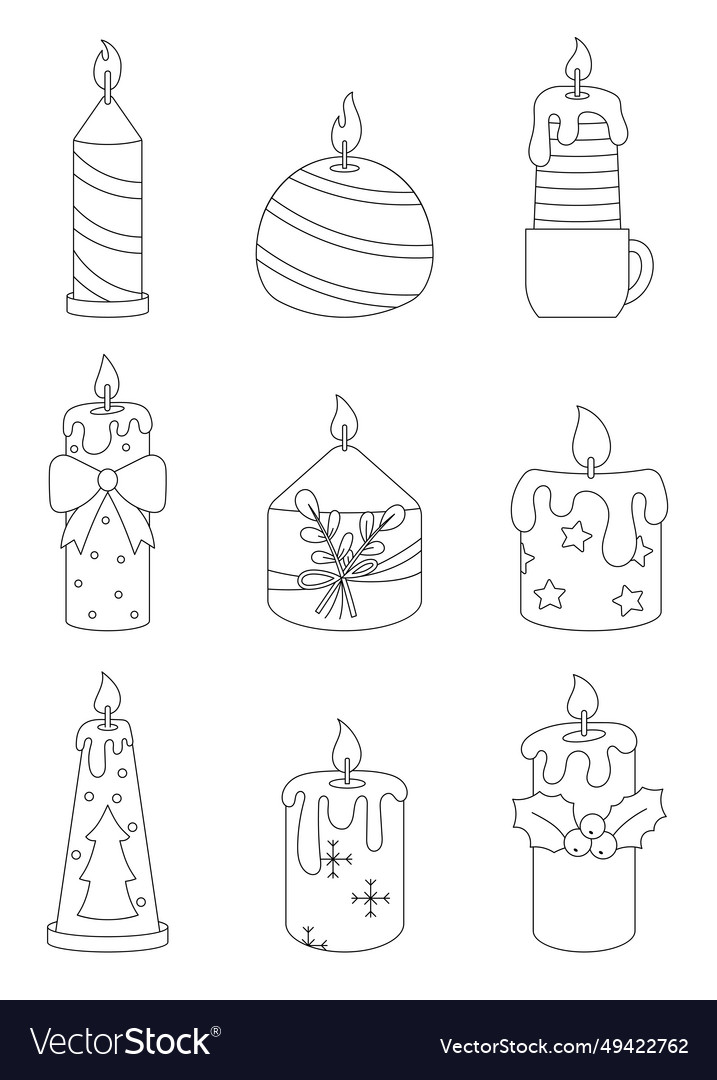 Holiday christmas candle coloring page Royalty Free Vector