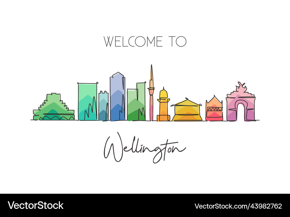 One continuous line drawing wellington city Vector Image