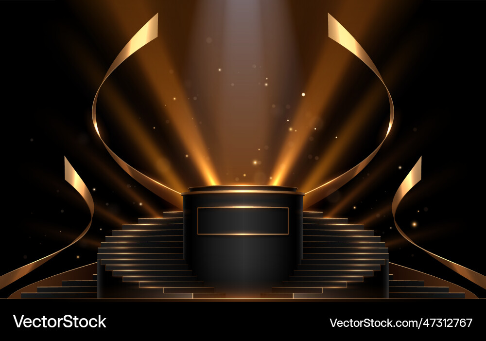 Black and gold stairs stage with light effect Vector Image