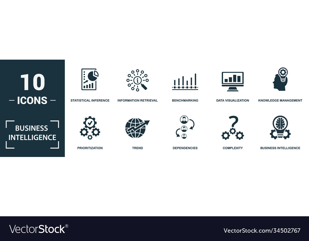Business intelligence icon set monochrome sign Vector Image Business intelligence icon set monochrome sign Vector Image