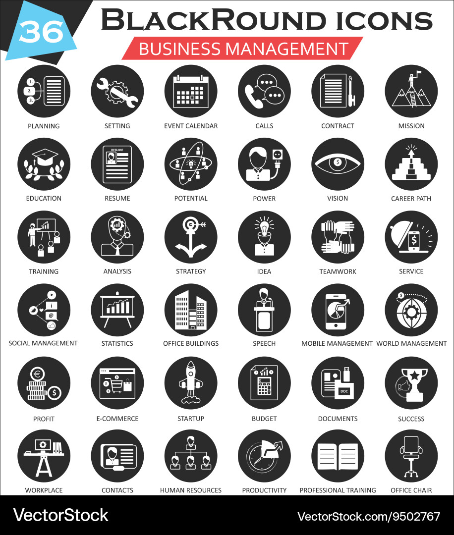 Business management circle white black icon Vector Image