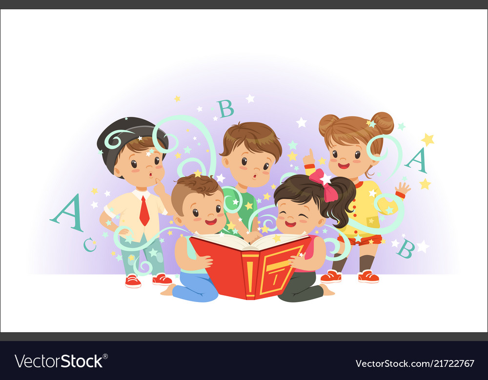 Cute little kids reading fairy tales set Vector Image
