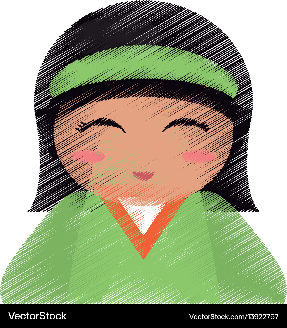 Drawing japanese doll portrait Royalty Free Vector Image
