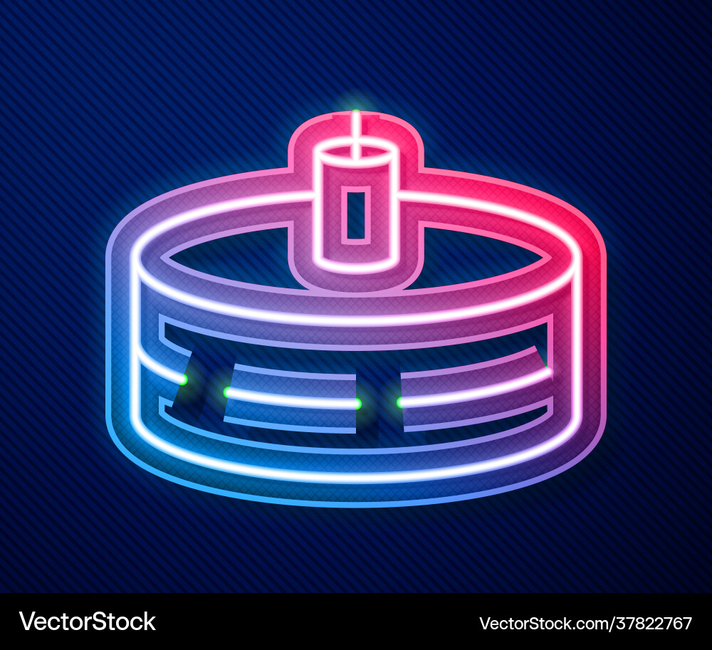 Glowing neon line cake with burning candles icon Vector Image