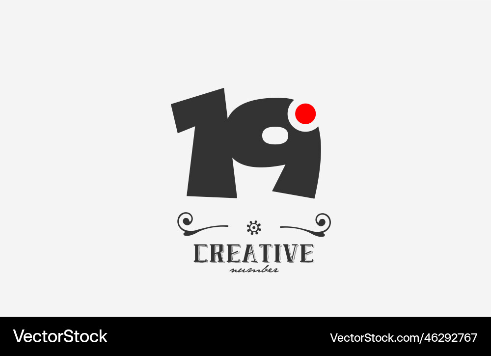 Grey 19 number logo icon design with red dot Vector Image