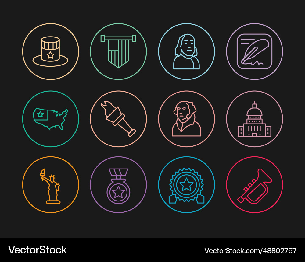 Set line trumpet white house benjamin franklin Vector Image