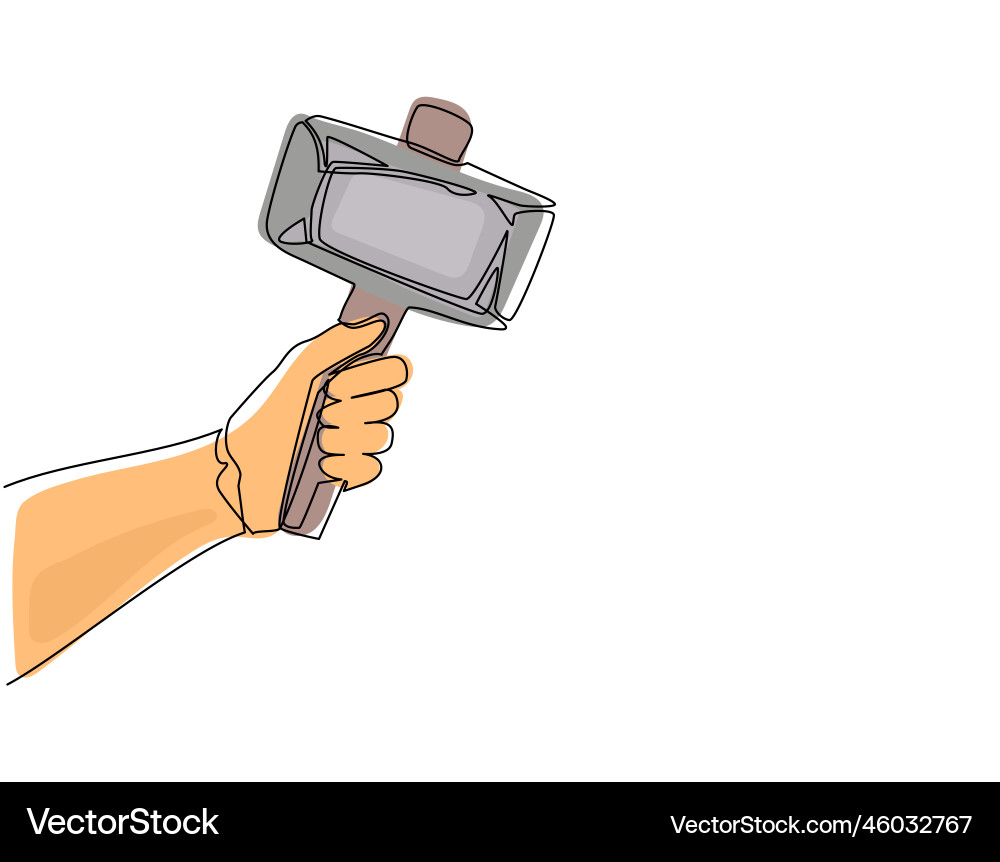 Single one line drawing hand holding stone hammer Vector Image