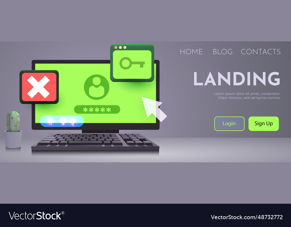 Computer with login window on the screen network Vector Image