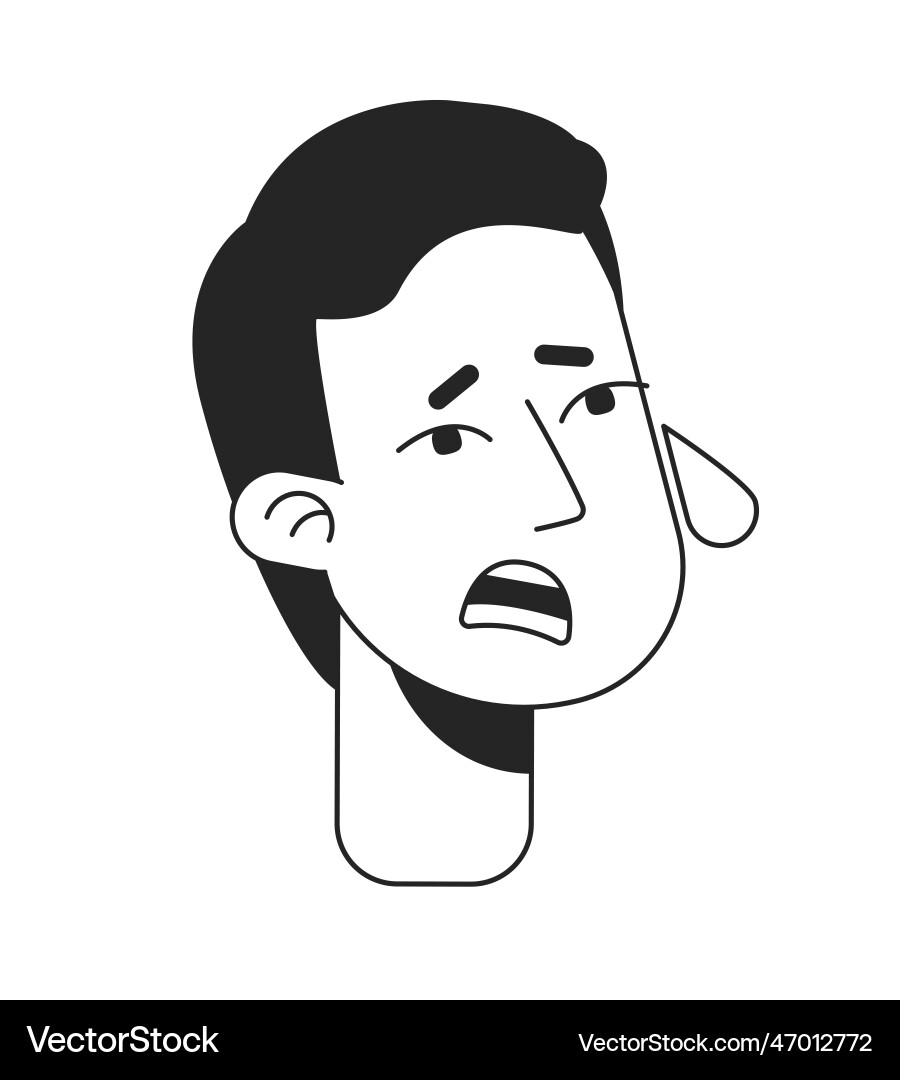 Distressed man crying flat line monochromatic Vector Image