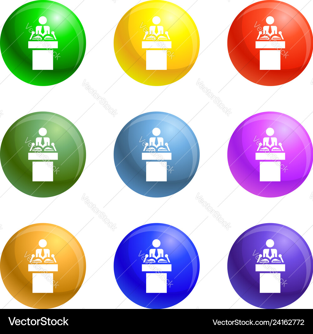 Political conference icons set Royalty Free Vector Image