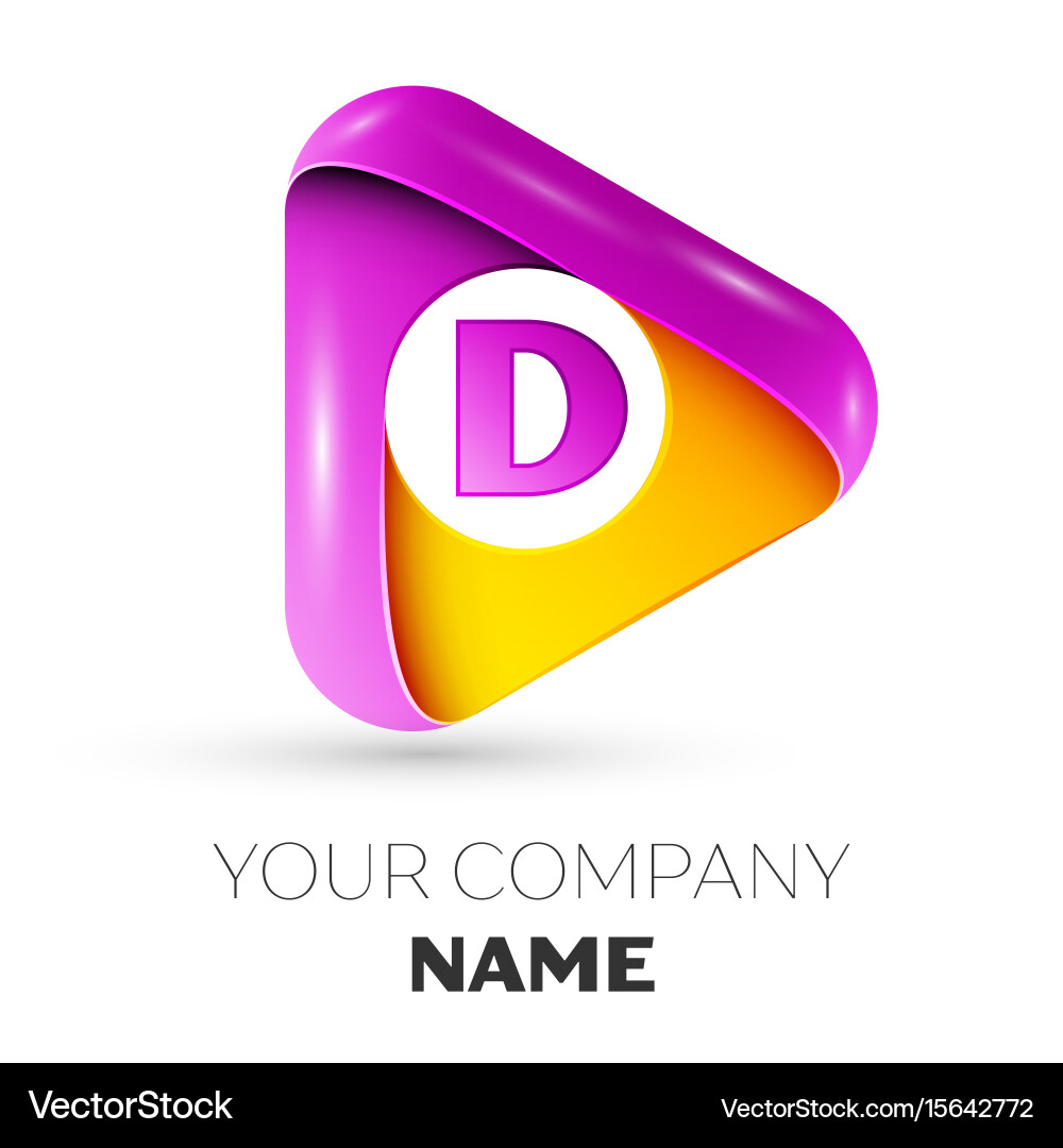 Realistic letter d symbol in colorful triangle Vector Image