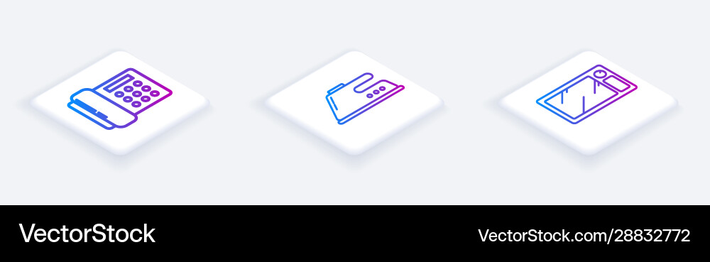 Set isometric line telephone electric iron Vector Image