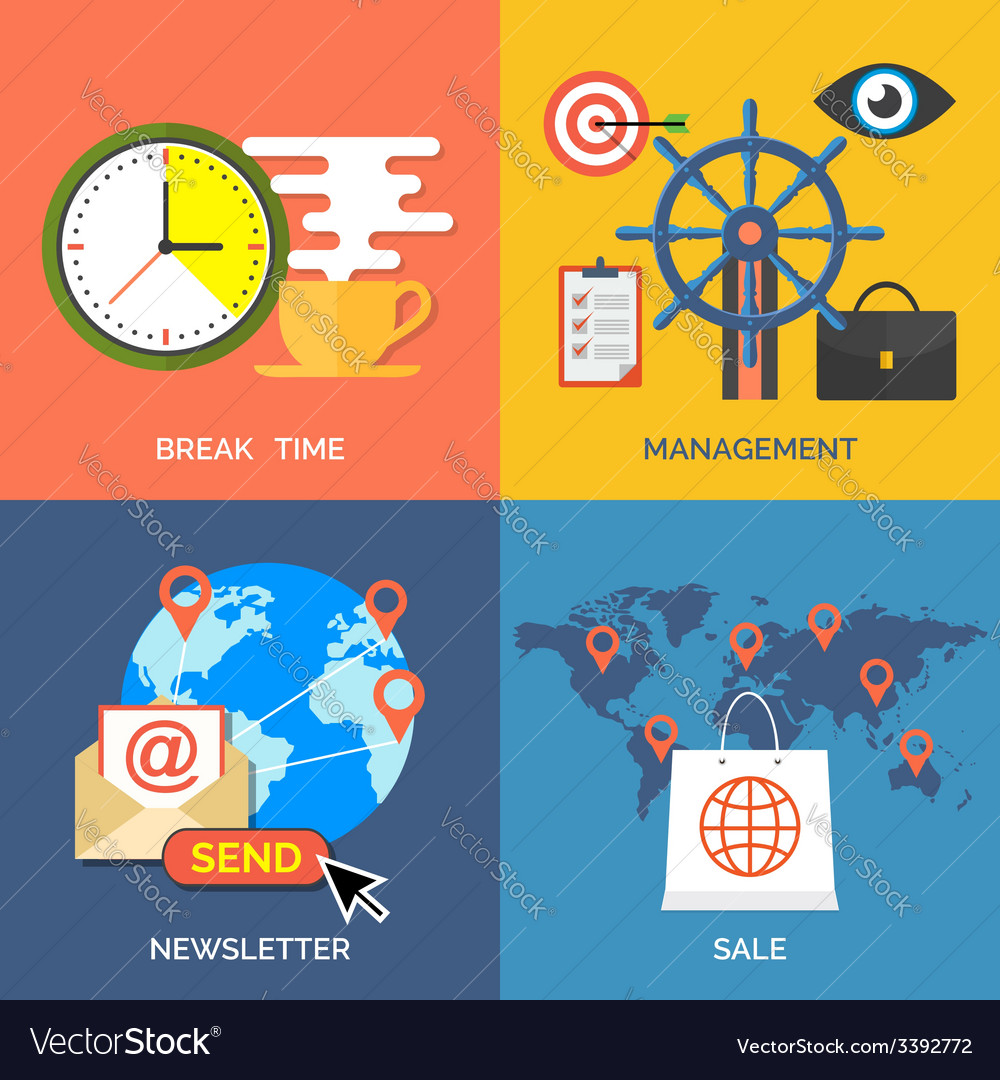 Set of flat design concept icons for business Vector Image
