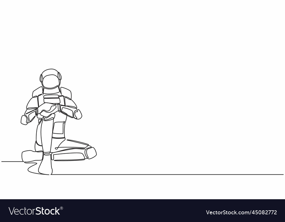 Single one line drawing sad astronaut sitting Vector Image Single one line drawing sad astronaut sitting Vector Image
