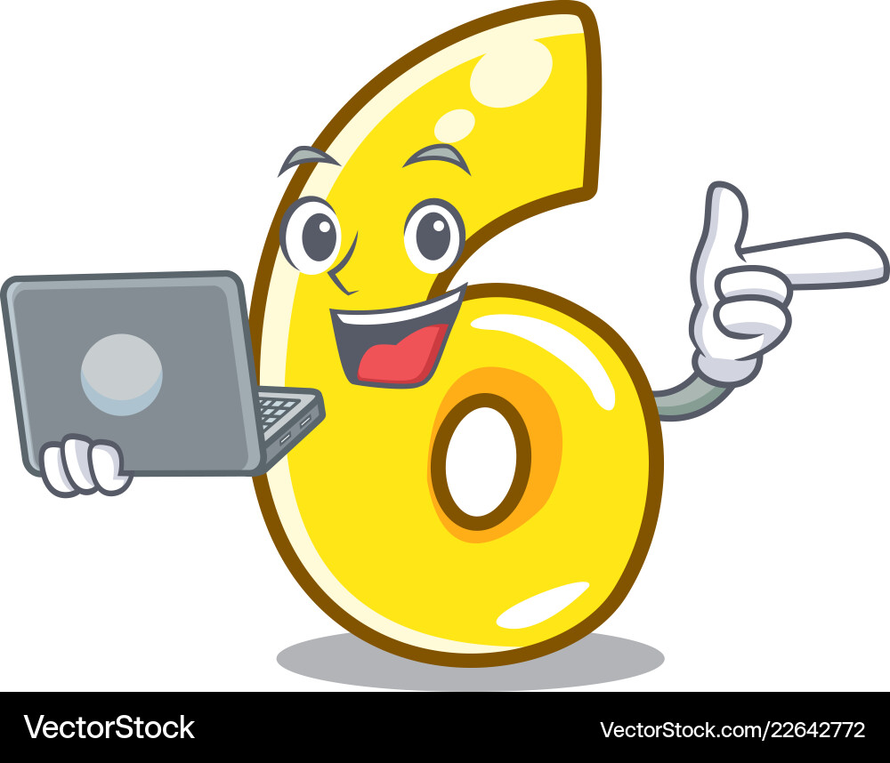 With laptop character number six on brick wall Vector Image