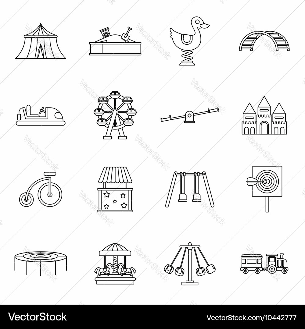 Amusement park icons set outline style Royalty Free Vector