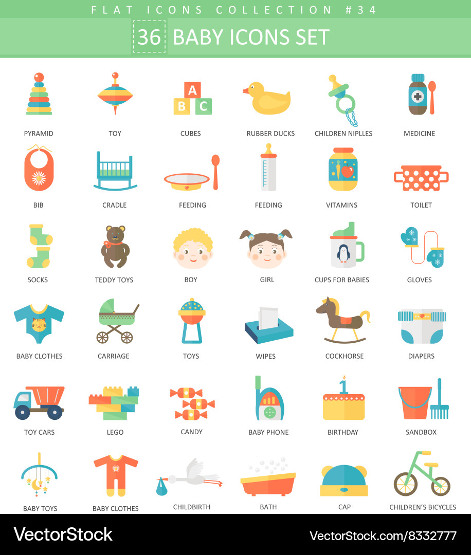 Baby color flat icon set elegant style Royalty Free Vector