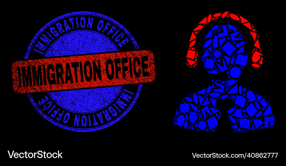 Bicolor textured immigration office stamp seal Vector Image