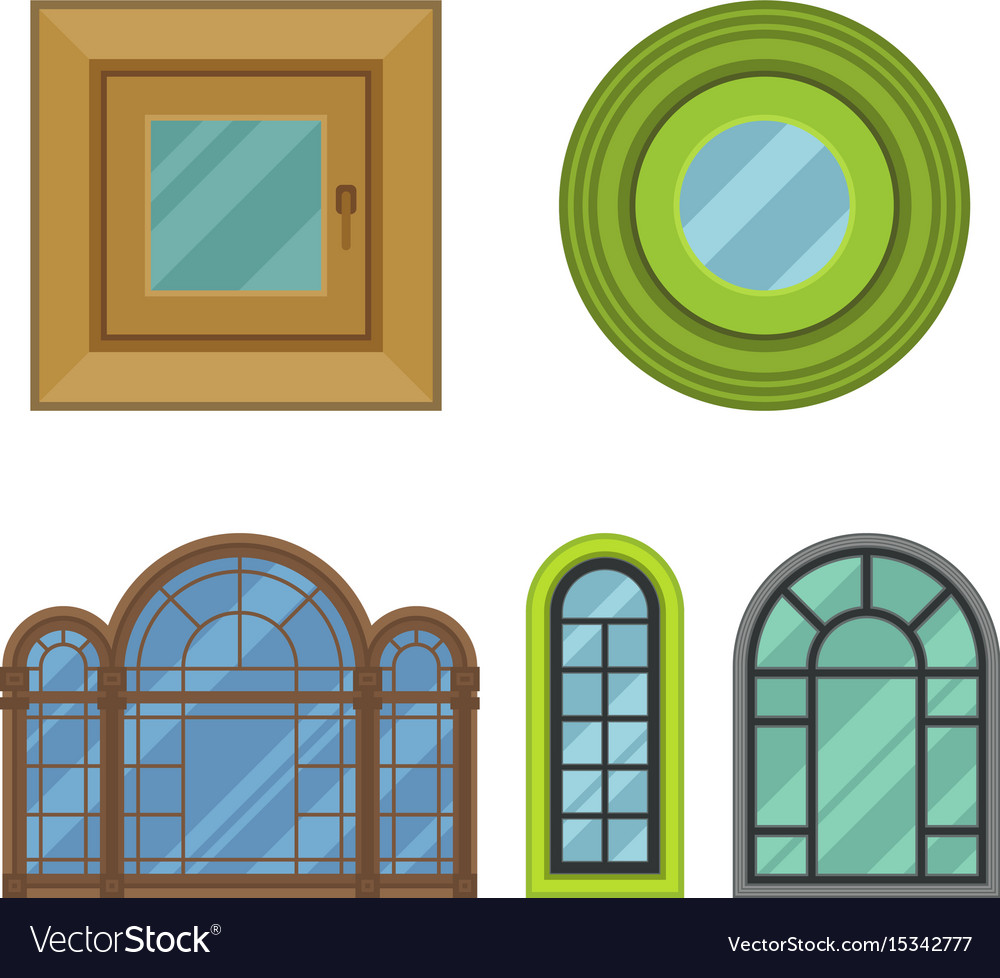 Different types house windows elements flat style Vector Image