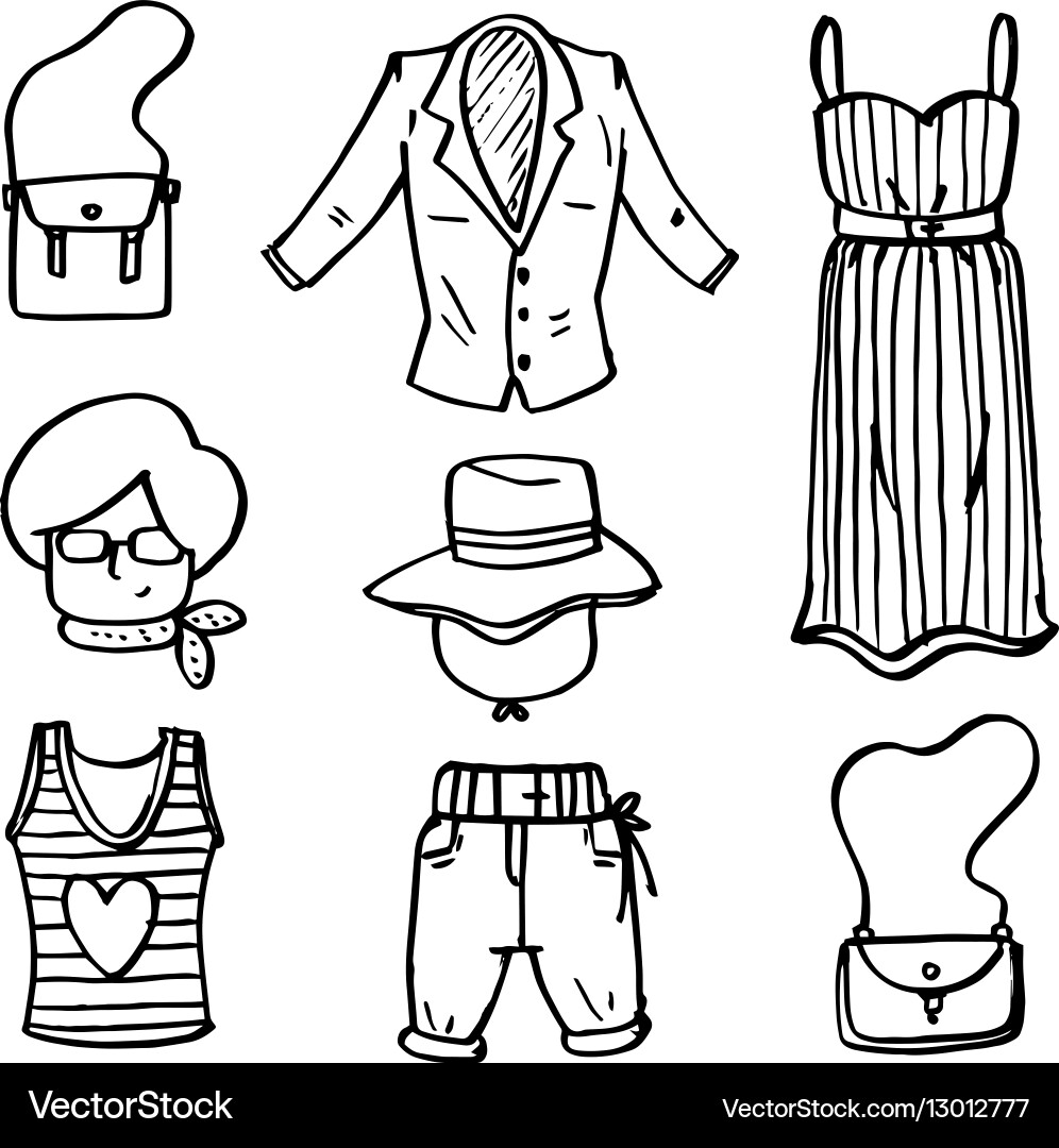 Doodle women clothes set hand draw Royalty Free Vector Image